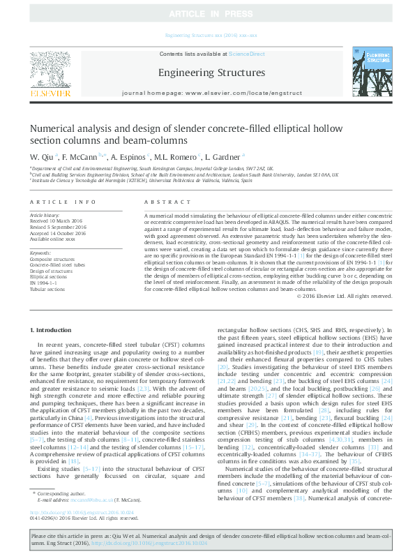 (PDF) Numerical analysis and design of slender concrete-filled ...