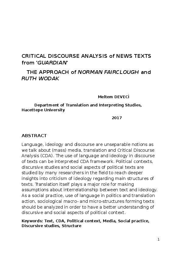 (DOC) CDA-THE APPROACH of NORMAN FAIRCLOUGH and RUTH WODAK