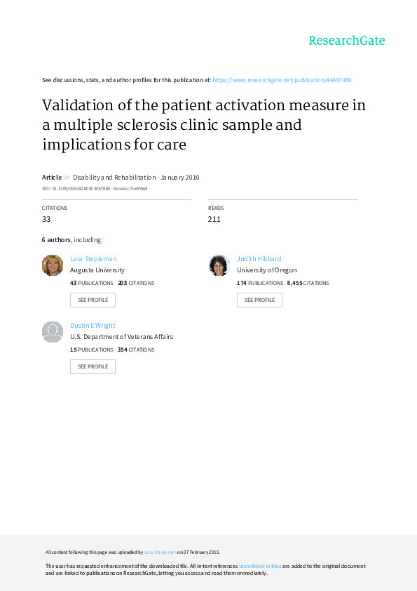(PDF) PAM Validation and Impact in MS Patients
