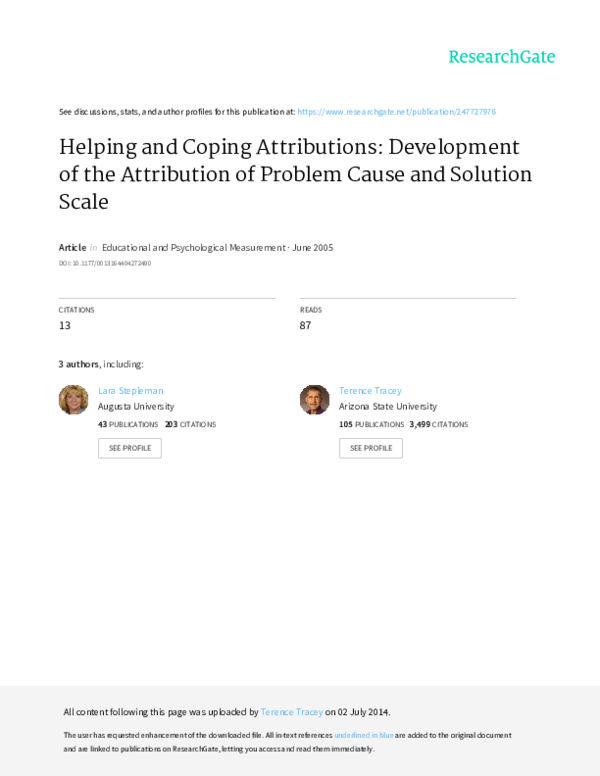 (PDF) Helping and Coping Attributions: Development of the Attribution ...