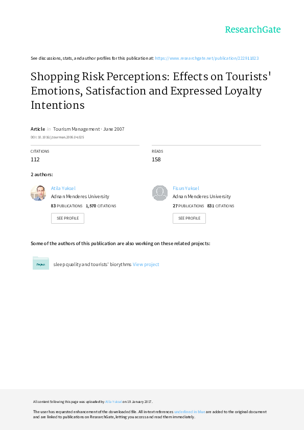 (PDF) Shopping Risk Perceptions: Effects on Tourists' Emotions ...