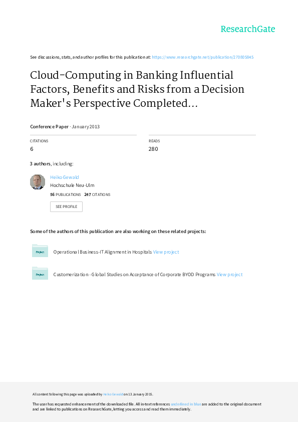 (PDF) Cloud-Computing in Banking Influential Factors, Benefits and ...