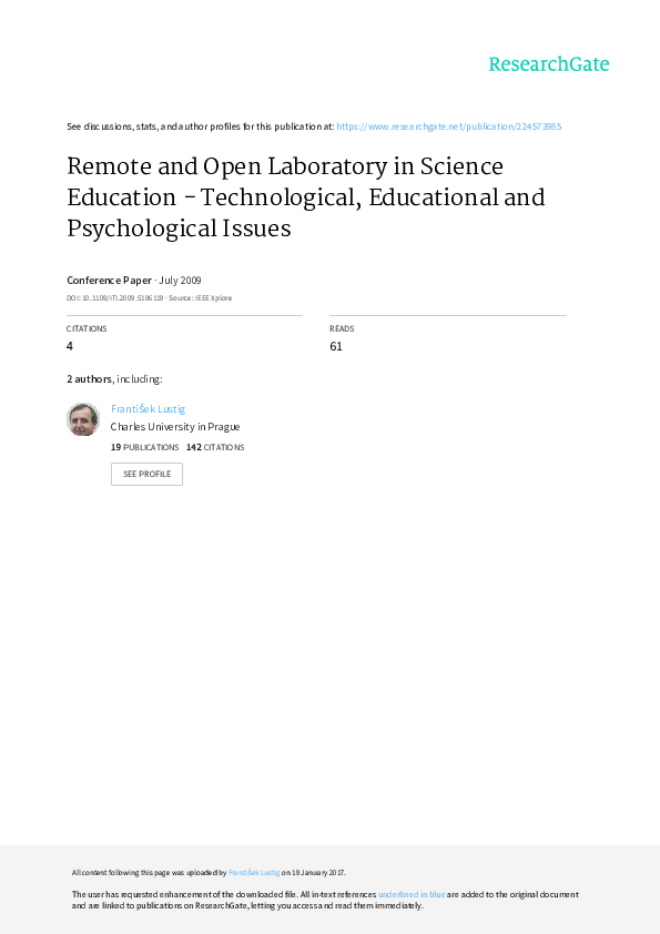 (PDF) Remote and Open Laboratory In Science Education Technological ...