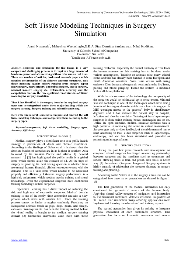 (PDF) Soft Tissue Modeling Techniques in Surgery Simulation