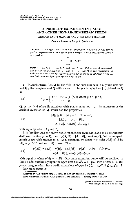 (PDF) A Product Expansion In P-Adic and Other Non-Archimedean Fields