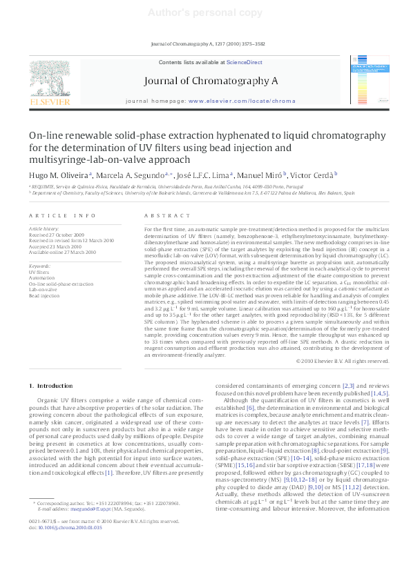 (PDF) On-Line Renewable Solid-Phase Extraction Hyphenated to Liquid Chromatography for the ...