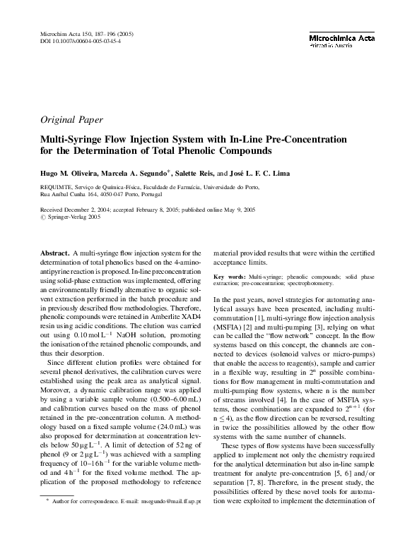 Pdf Multi Syringe Flow Injection System With In Line Pre Concentration For The Determination