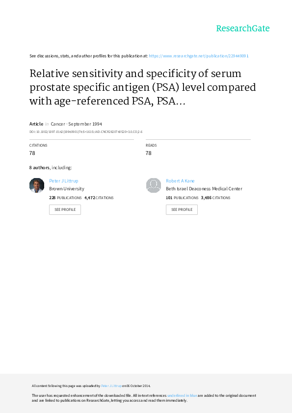 (PDF) Relative sensitivity and specificity of serum prostate specific ...