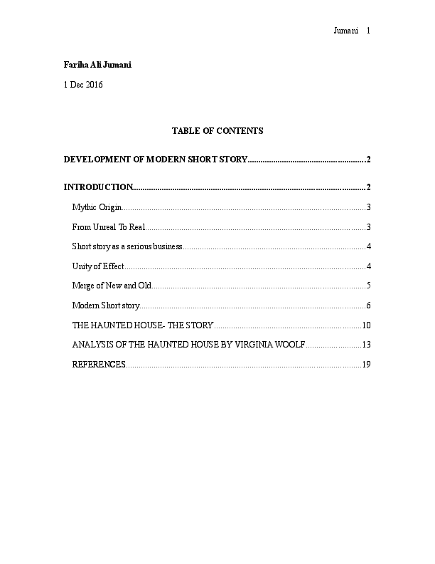 (DOC) Modern Short Story- Analysis of The Haunted House by Virginia Woolf