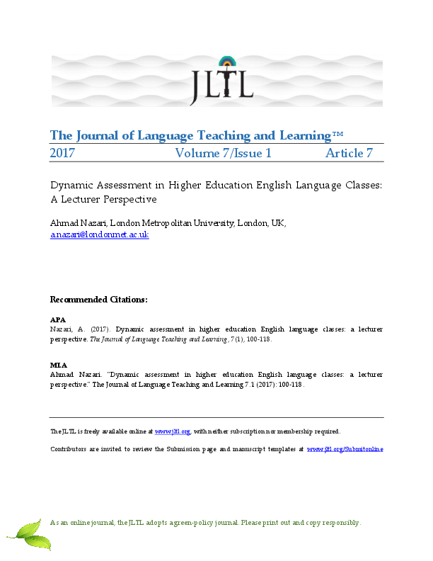 (PDF) Dynamic Assessment in Higher Education English Language Classes ...