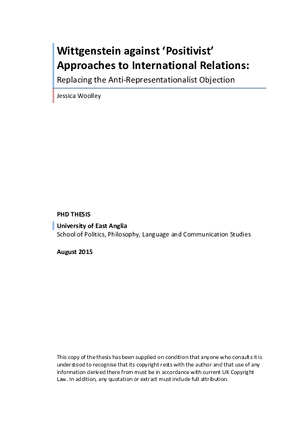 (PDF) Wittgenstein against 'Positivist' Approaches to International Relations: Replacing the ...