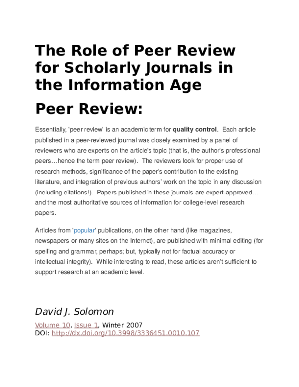 (DOC) The Role of Peer Review for Scholarly Journals in the Information ...