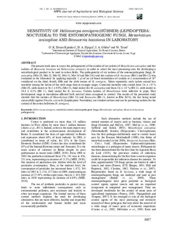 (PDF) SENSITIVITY OF Helicoverpa armigera (HÜBNER) (LEPIDOPTERA: NOCTUIDEA) TO THE ...