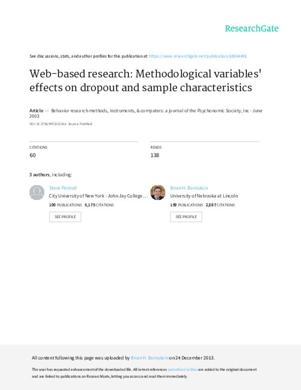 (PDF) Web-Based Research: Methodological Variables' Effects on Dropout ...