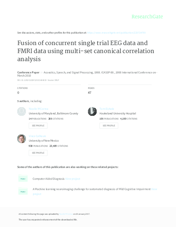 (PDF) Fusion of Concurrent Single Trial EEG Data and FMRI Data Using Multi-Set Canonical ...