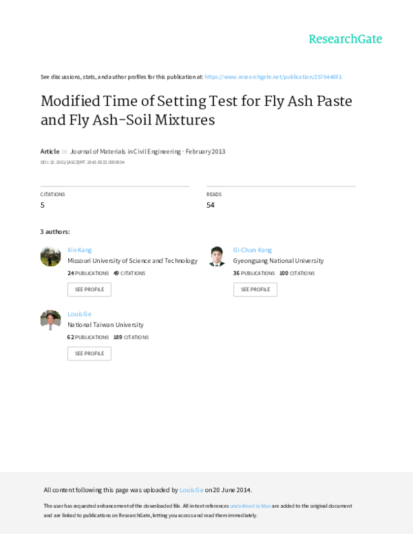 (PDF) Modified Time of Setting Test for Fly Ash Paste and Fly Ash–Soil ...