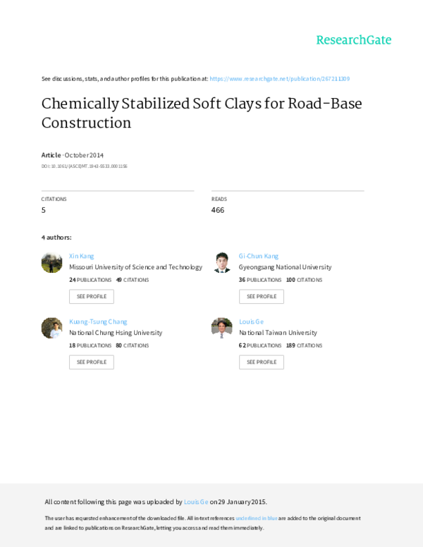 (PDF) Chemically Stabilized Soft Clays for Road-Base Construction