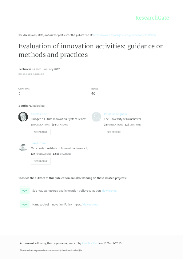 (PDF) Evaluation of innovation activities: guidance on methods and ...