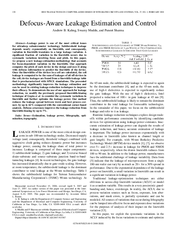 Pdf Defocus Aware Leakage Estimation And Control