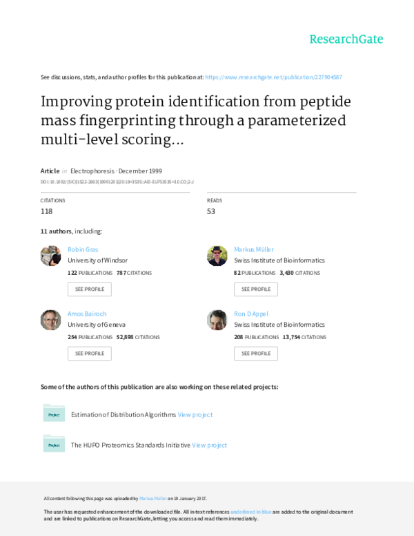 (PDF) Improving Protein Identification From Peptide Mass Fingerprinting ...