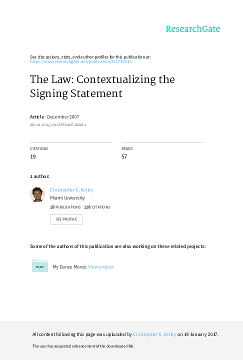 (PDF) The Law: Contextualizing the Signing Statement