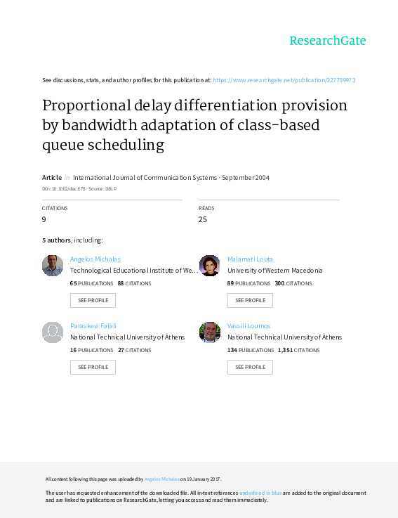 Pdf Proportional Delay Differentiation Provision By Bandwidth Adaptation Of Class Based Queue