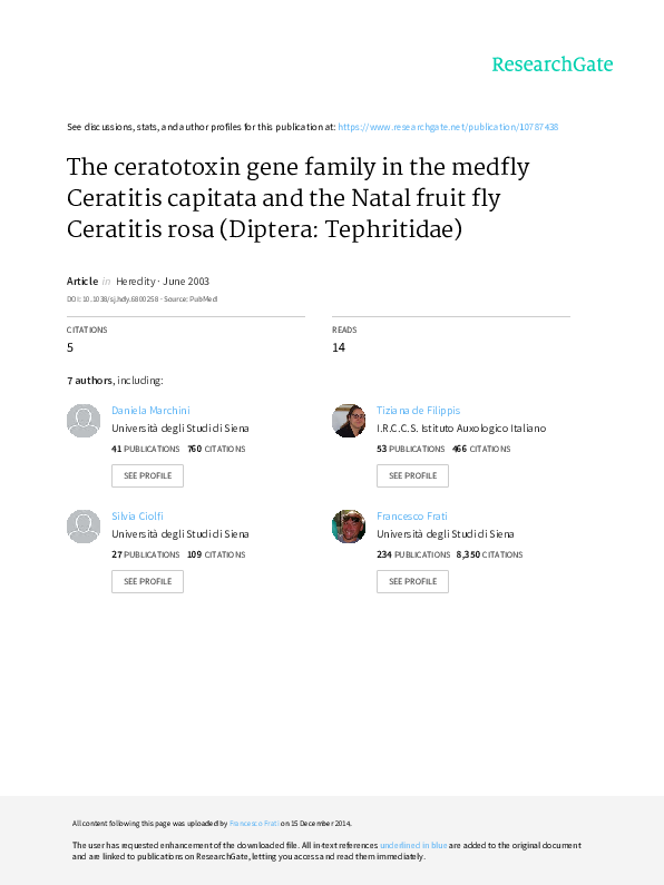 (PDF) The ceratotoxin gene family in the medfly Ceratitis capitata and ...