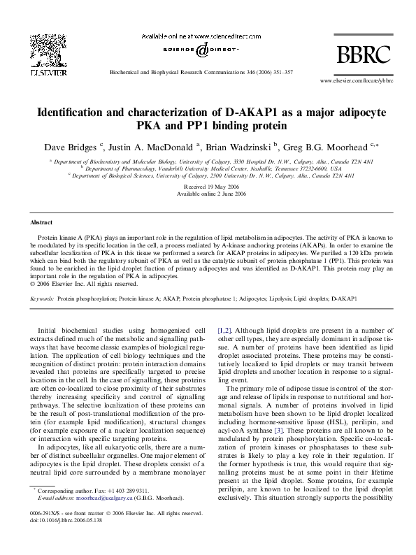 (PDF) Identification and Characterization of D-AKAP1 As a Major ...