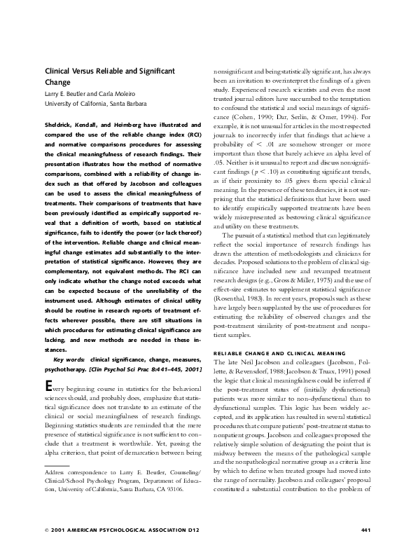 (PDF) Clinical Versus Reliable and Significant Change