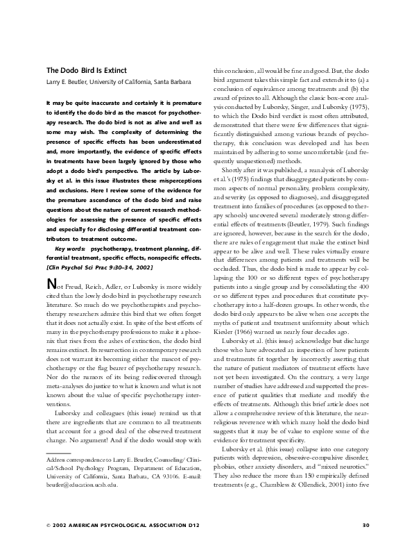 (PDF) The Dodo Bird is Extinct