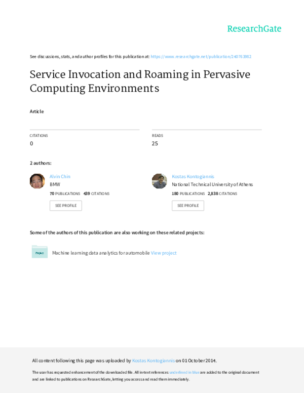 (PDF) Service Invocation and Roaming In Pervasive-Computing Environments