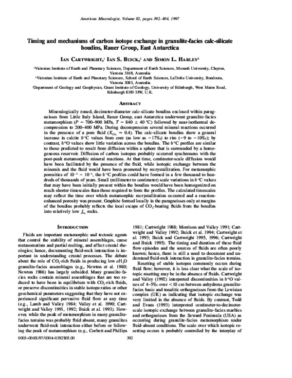 (PDF) Timing and Mechanisms of Carbon Isotope Exchange In Granulite ...