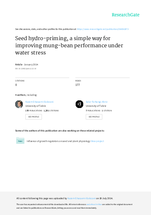 (PDF) Seed hydro-priming, a simple way for improving mung-bean ...