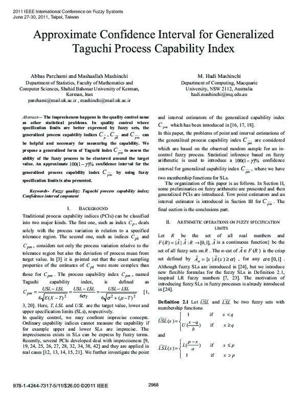 (PDF) Fuzzy Confidence Regions for the Taguchi Capability Index