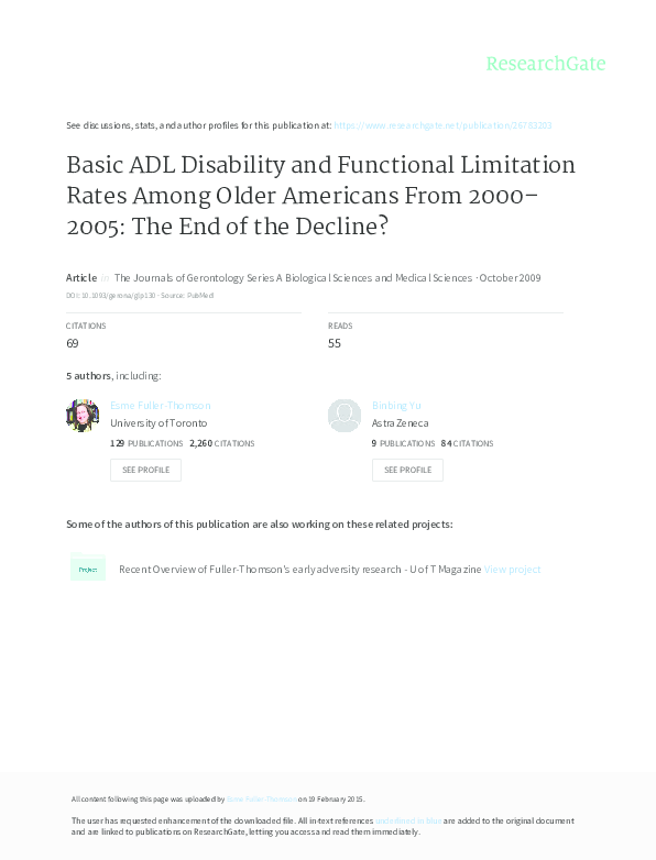 (PDF) Basic ADL Disability and Functional Limitation Rates Among Older ...