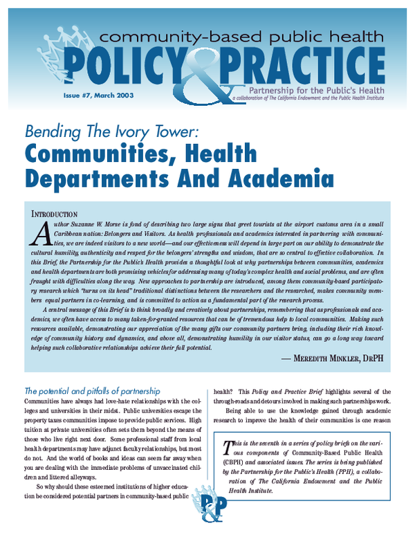 (PDF) Bending the Ivory Tower: communities, health departments and academia