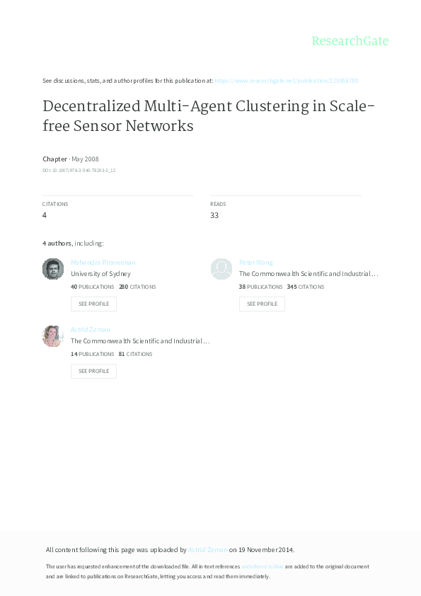 Pdf Decentralized Multi Agent Clustering In Scale Free Sensor Networks