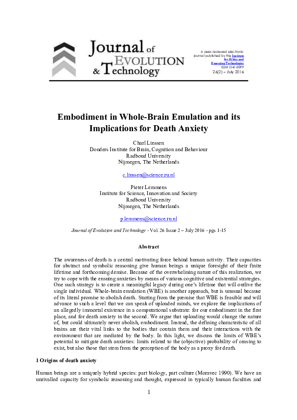 (PDF) Embodiment in Whole-Brain Emulation and its Implications for ...