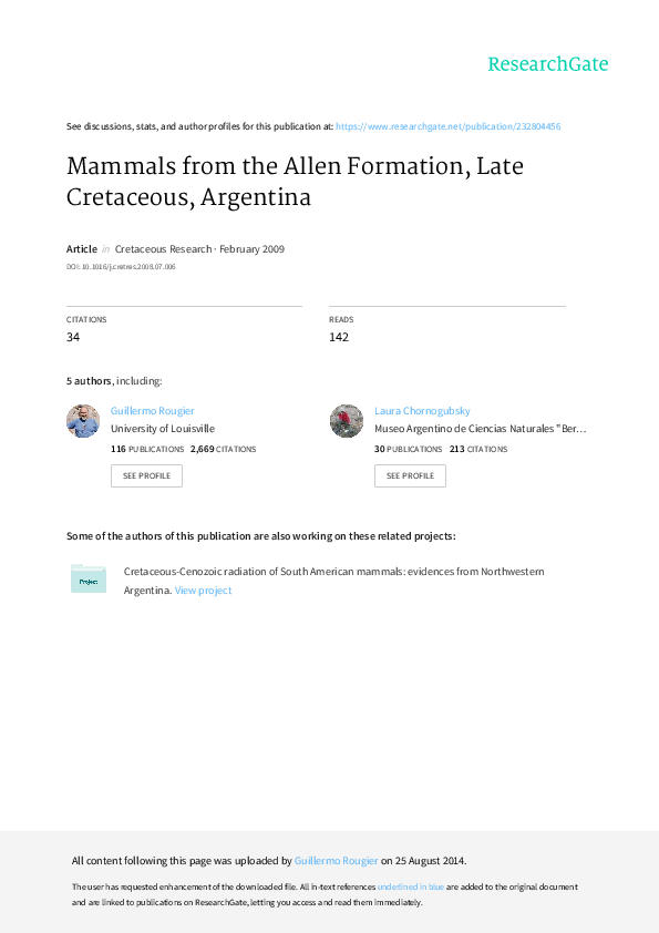 (PDF) Mammals From the Allen Formation, Late Cretaceous, Argentina