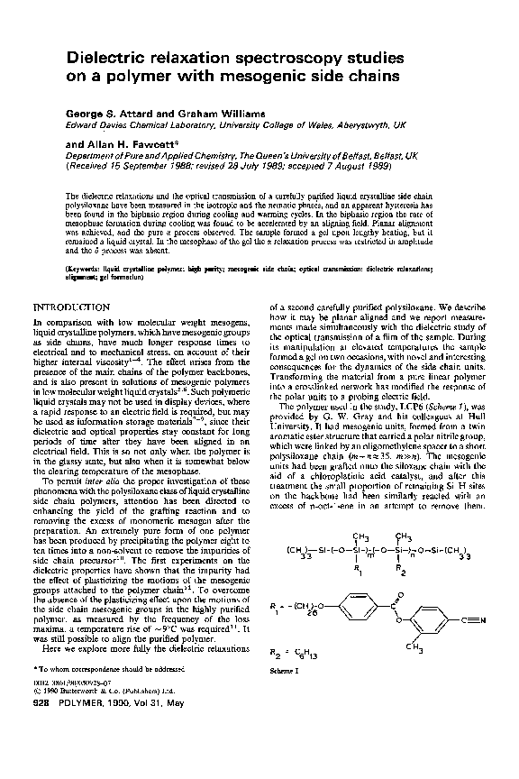 (PDF) Dielectric Relaxation Spectroscopy Studies on a Polymer With ...