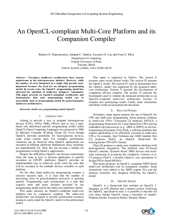 Pdf An Opencl Compliant Multi Core Platform And Its Companion Compiler