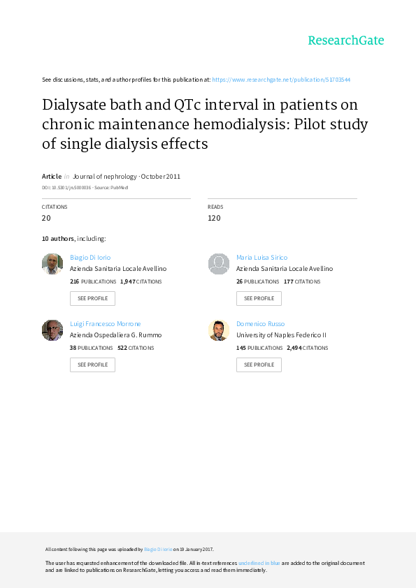 (PDF) Dialysate bath and QTc interval in patients on chronic ...