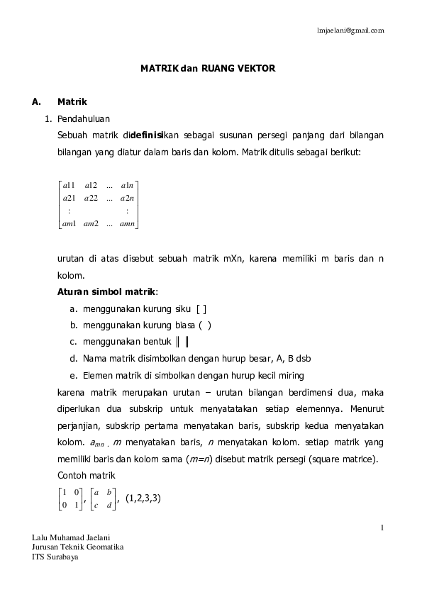 (PDF) Vektor dan Matriks