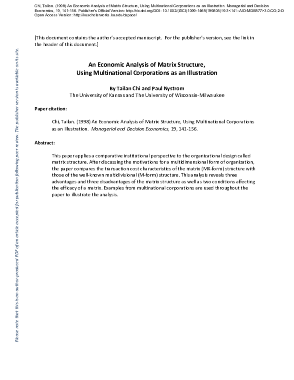 (PDF) An economic analysis of matrix structure, using multinational ...