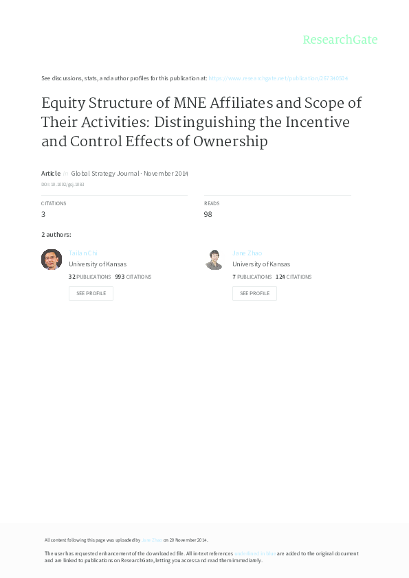 (PDF) Equity Structure of MNE Affiliates and Scope of Their Activities ...