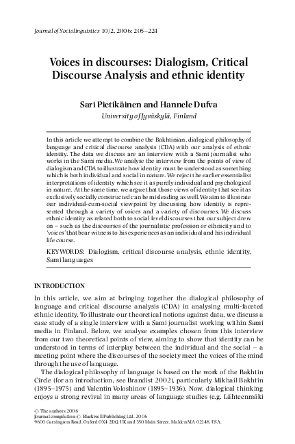 (PDF) Voices In Discourses: Dialogism, Critical Discourse Analysis and ...