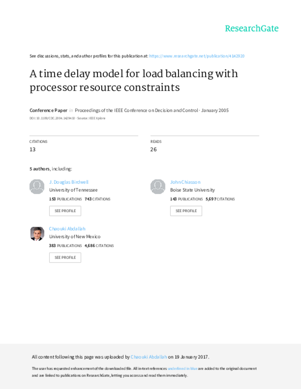 (PDF) A time delay model for load balancing with processor resource constraints