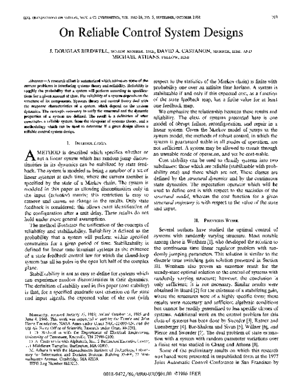 (PDF) On Reliable Control System Designs