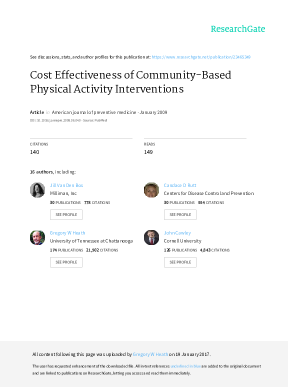 (PDF) Cost Effectiveness of Community-Based Physical Activity Interventions
