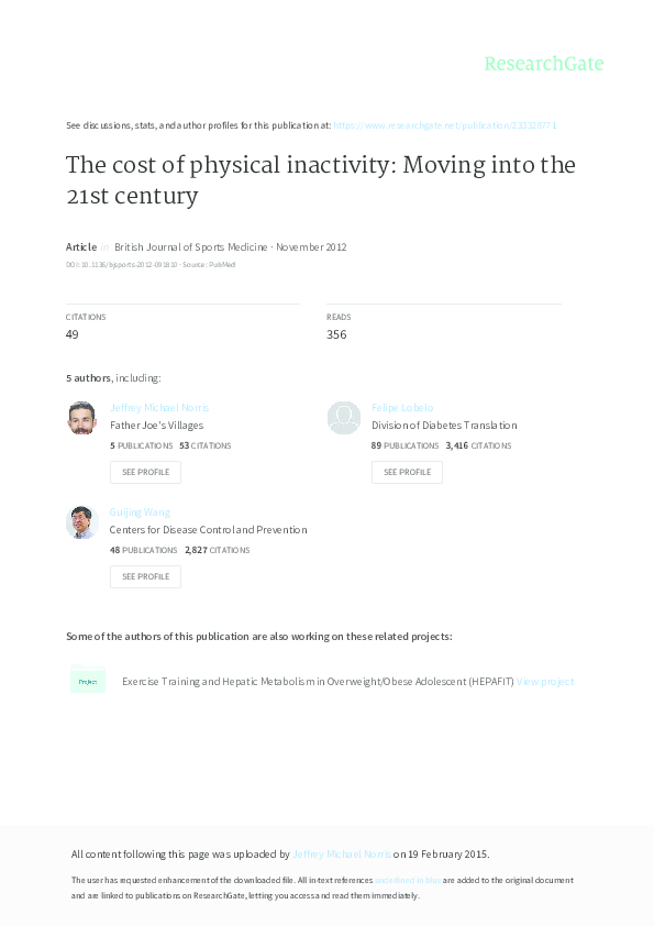 (PDF) The cost of physical inactivity: moving into the 21st century